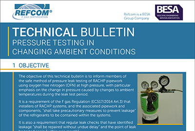 Refcom advice on safe pressure testing - Cooling Post